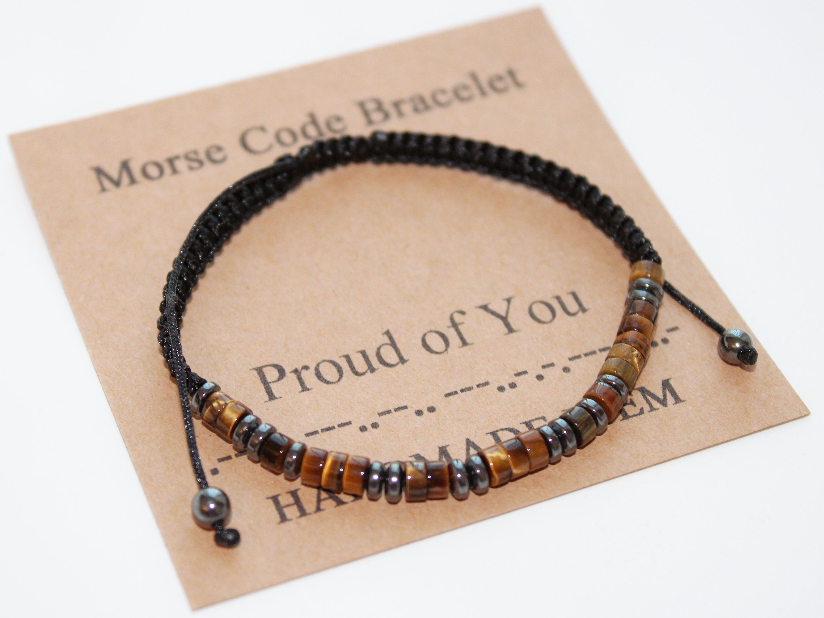 Personalized Morse Code Bracelet, Proud of You, Tiger Eye, Birthday ...