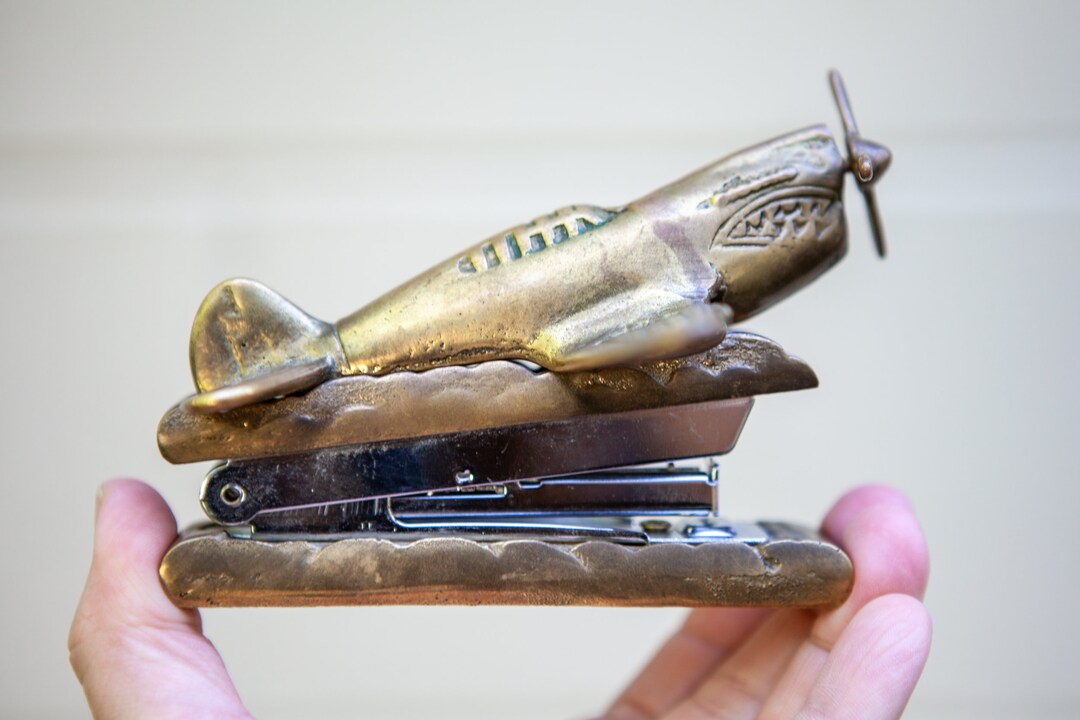 Brass Stapler Shaped Like a WWII Fighter Plane by MSR Imports, Inc ...