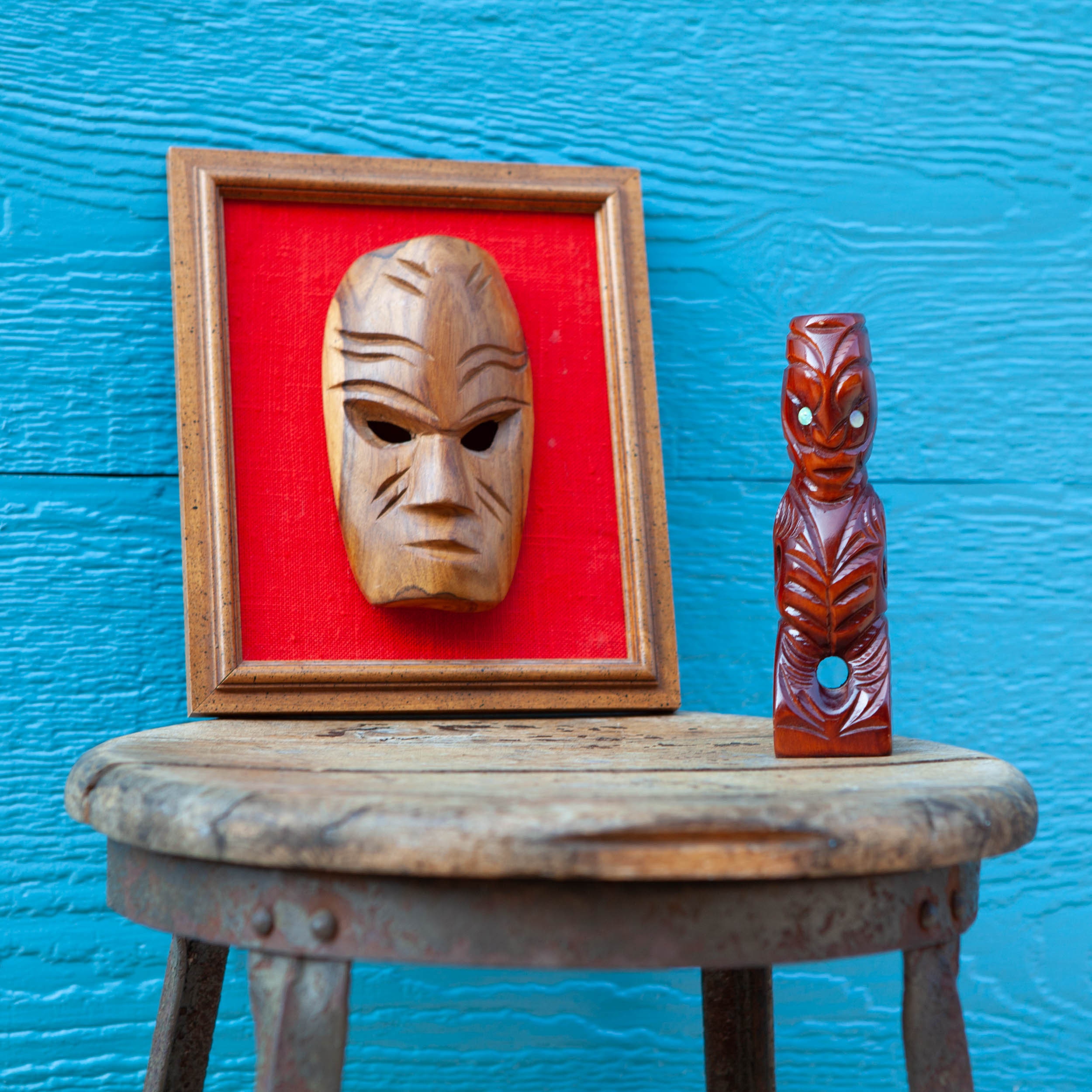 Maori Tiki Teko Teko Statue / Hand Carved Matai Figurine With Natural ...