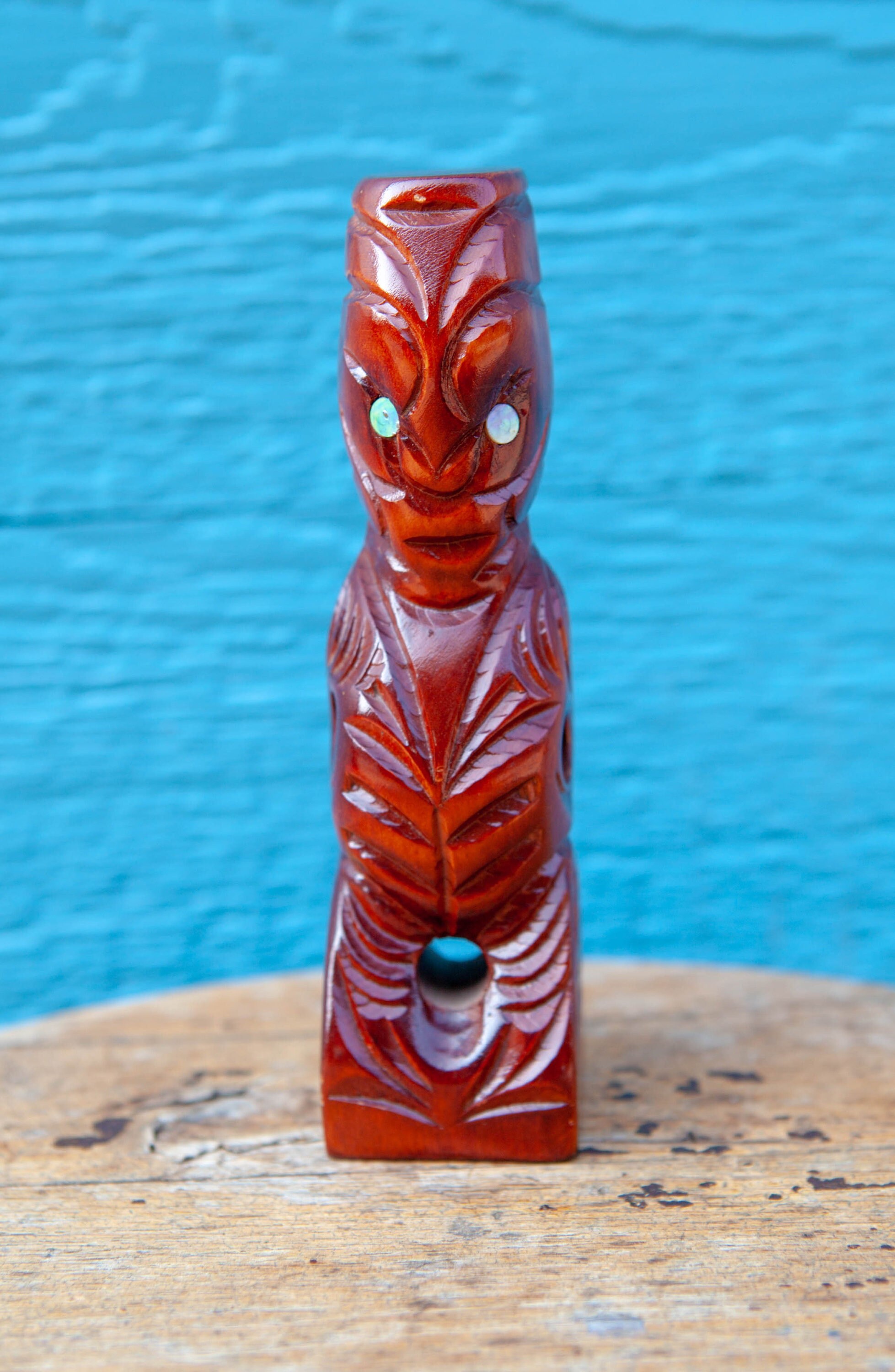 Maori Tiki Teko Teko Statue / Hand Carved Matai Figurine With Natural ...