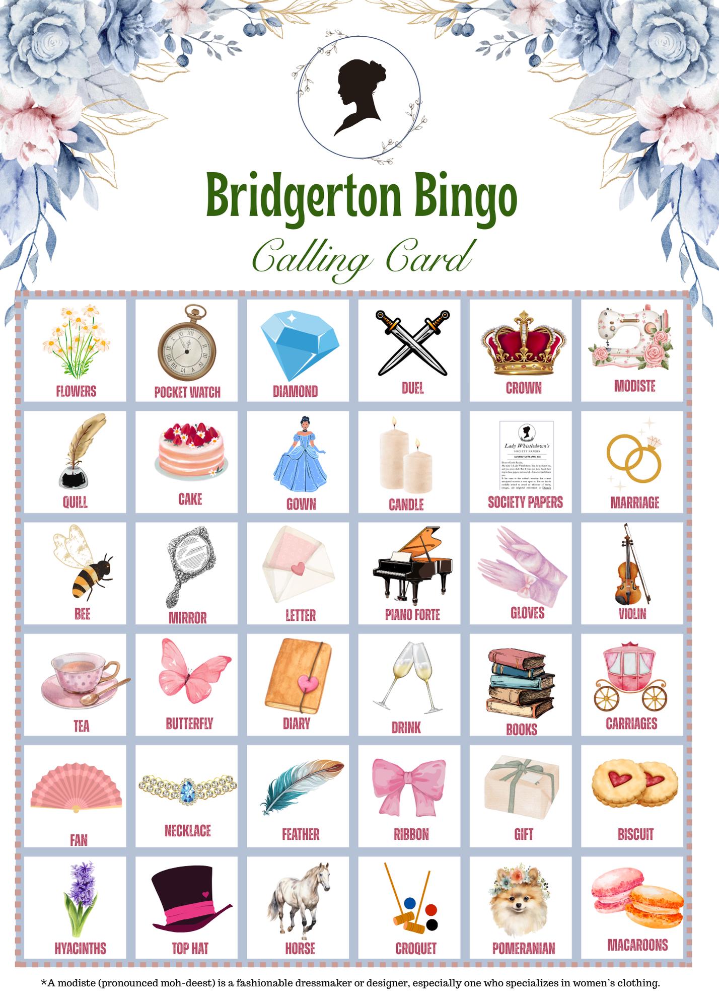 Bridgerton Bingo Game Printable | 10 Players | Regency-themed Afternoon ...