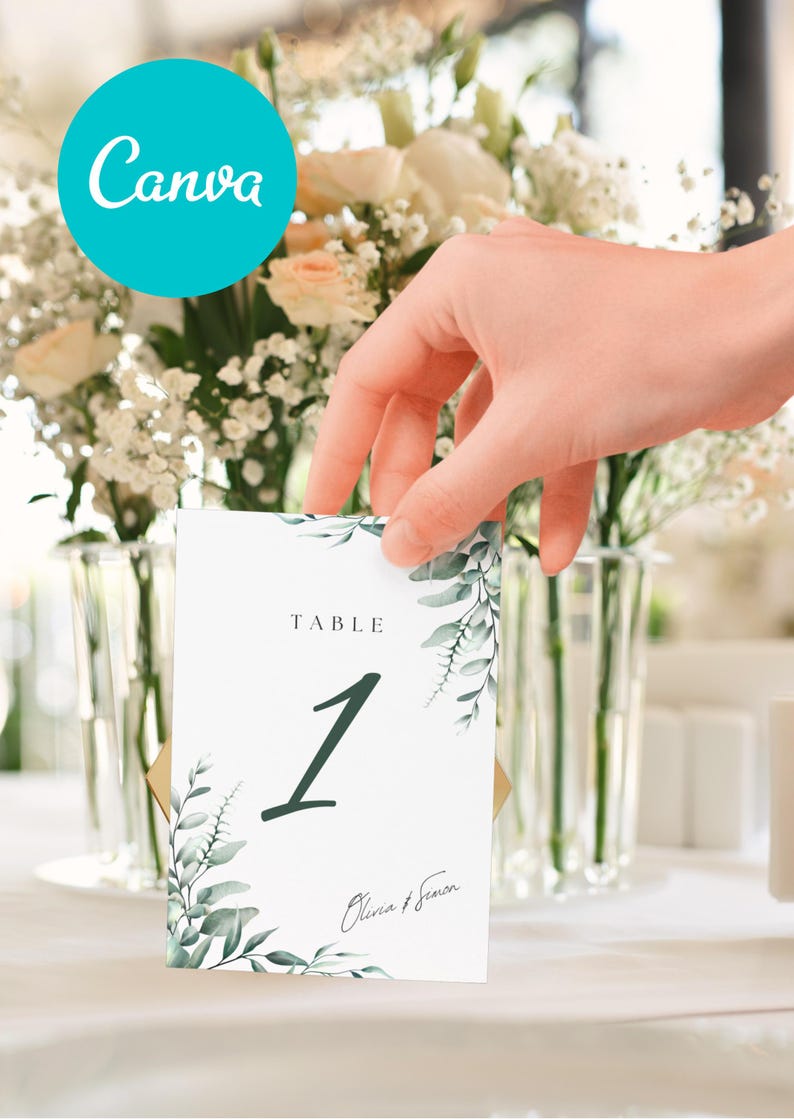 Elegant Greenery Table Numbers 1–10 – Editable Canva Template ...