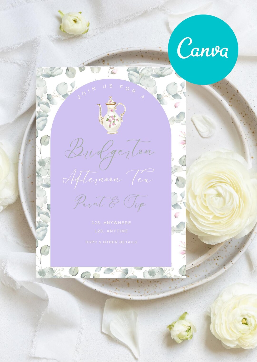 Bridgerton Tea Party Invitation: Elegant Regency Canva Template ...