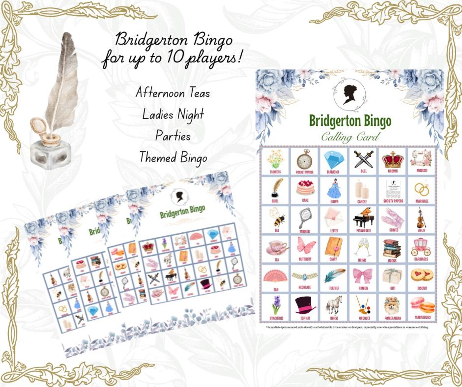 Bridgerton Bingo Game Printable | 10 Players | Regency-themed Afternoon ...