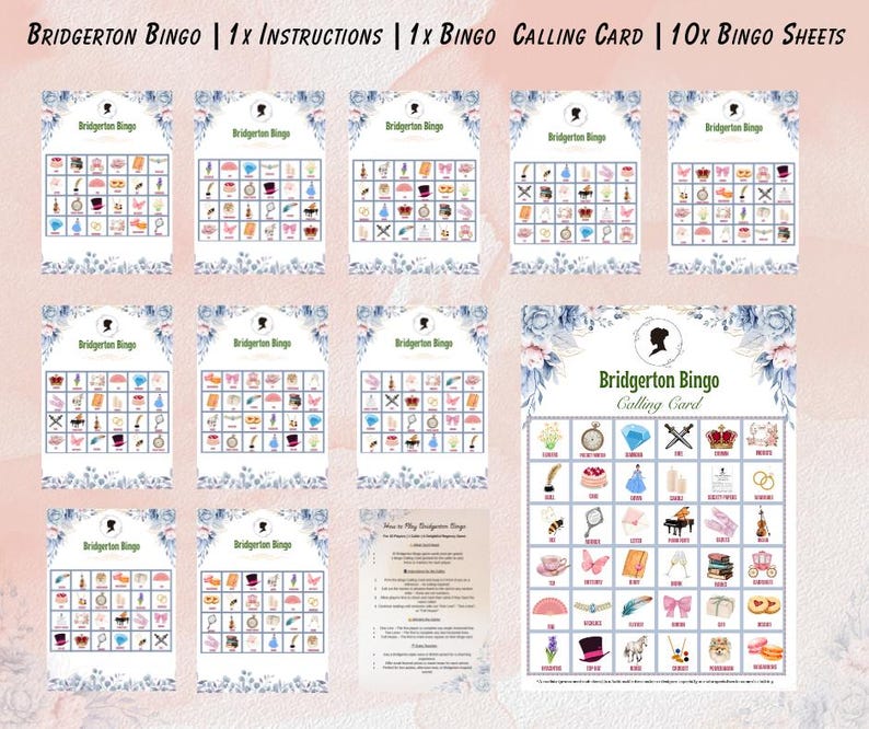 Bridgerton Bingo Game Printable | 10 Players | Regency-themed Afternoon ...