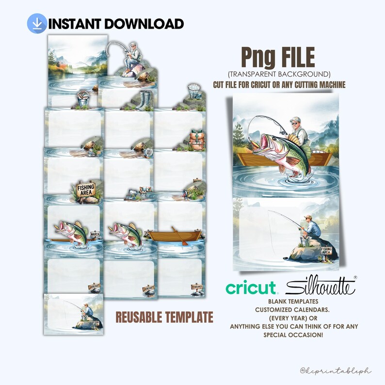 2025 Watercolor Fishing Desk Calendar Template | Custom Editable Canva ...