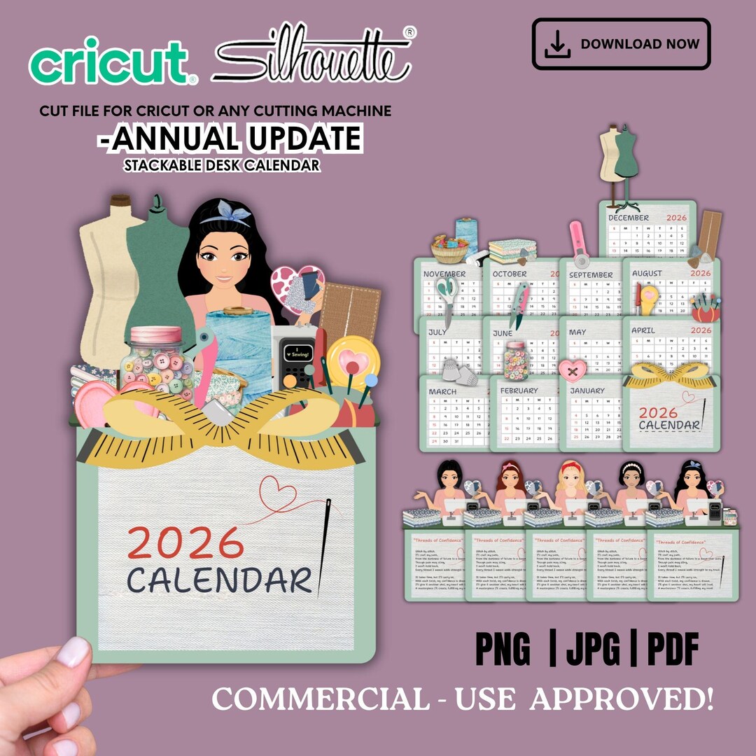Sew Stackable Desk Calendar 2026: Cricut Cutting File, Canva Template ...