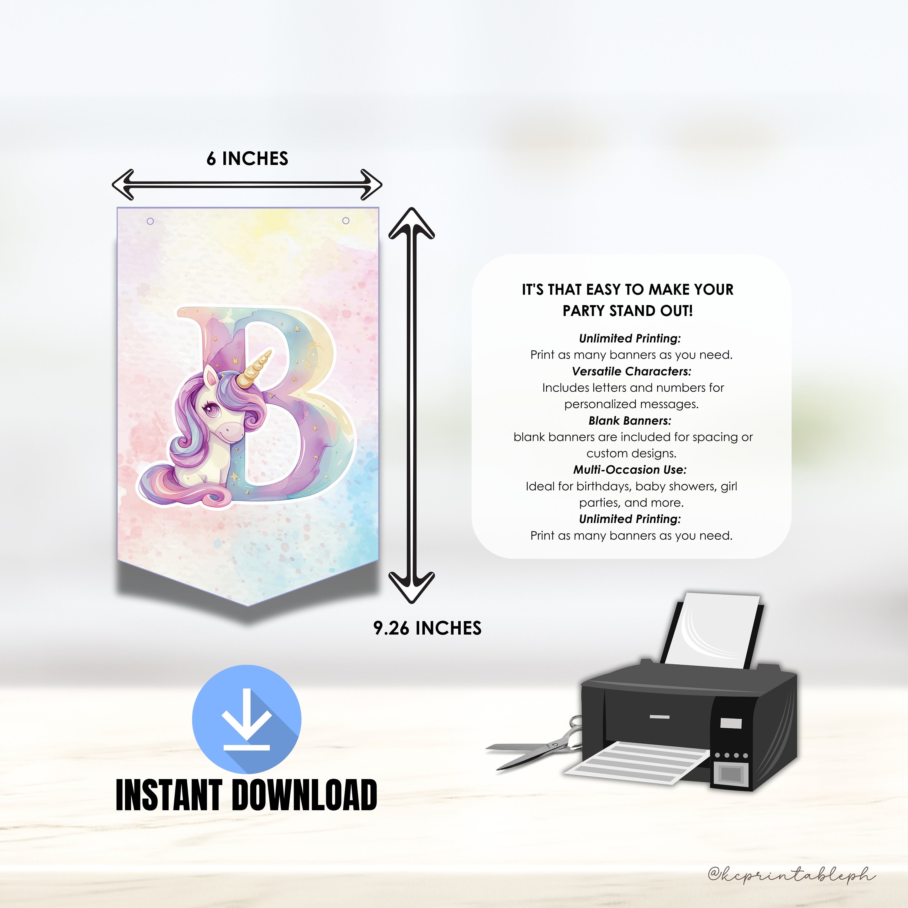 Unicorn Theme Printable Banner, Birthday Party Banner , Baby Shower ...