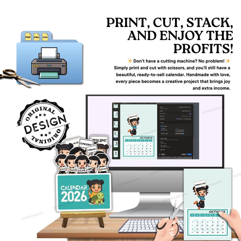 2026 K-pop Chibi Desk Calendar With Affirmation Stickers (printable PDF ...