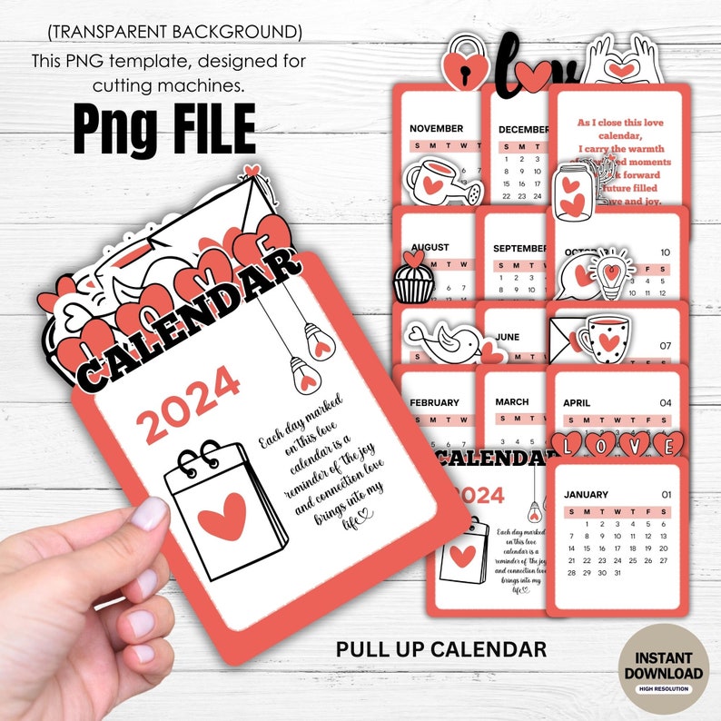 2024 Love Calendar Printable, Valentine Mini Calendar, Love Printable ...