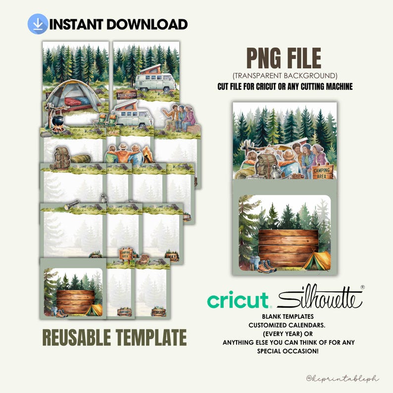 2025 Watercolor Camping Stackable Calendar Template | Custom Editable ...