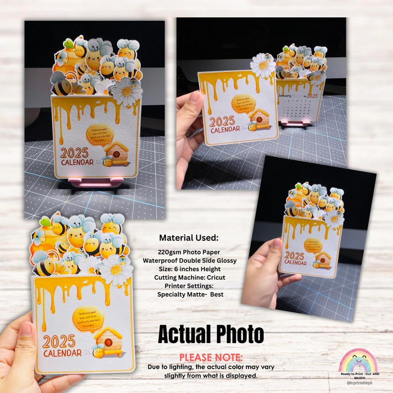 Honey Bee Desk Calendar Template 2026 Cricut & Canva Editable (digital ...