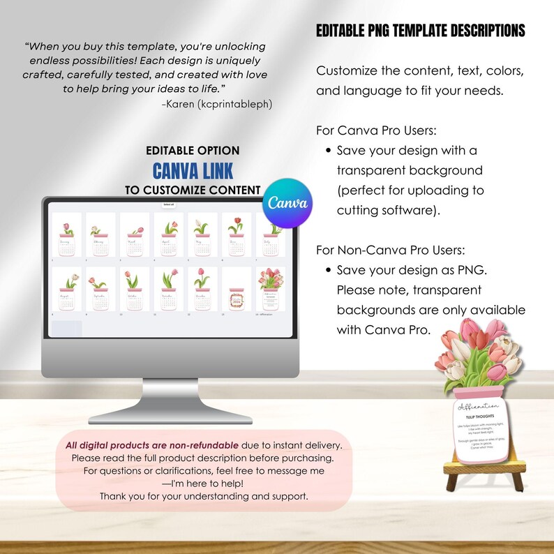 2026 Tulip Desk Calendar: Stackable Floral Design, Canva Template ...