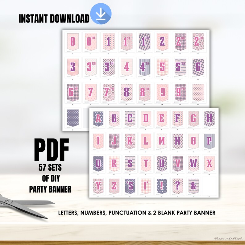 Pink Purple Cute Pastel Printable Banner, Birthday Party Banner , Baby ...