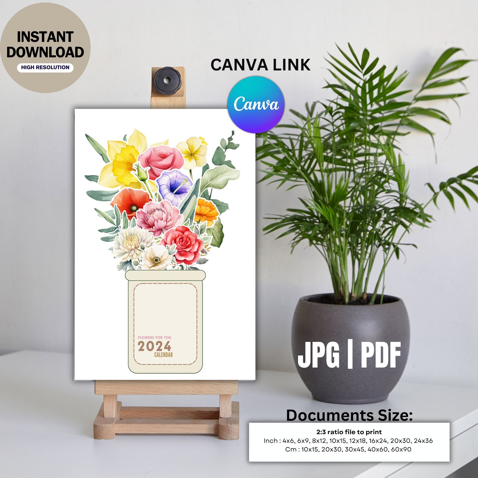 2026 Flower Bouquet Stakable Desk Calendar Print & Cut File (digital ...