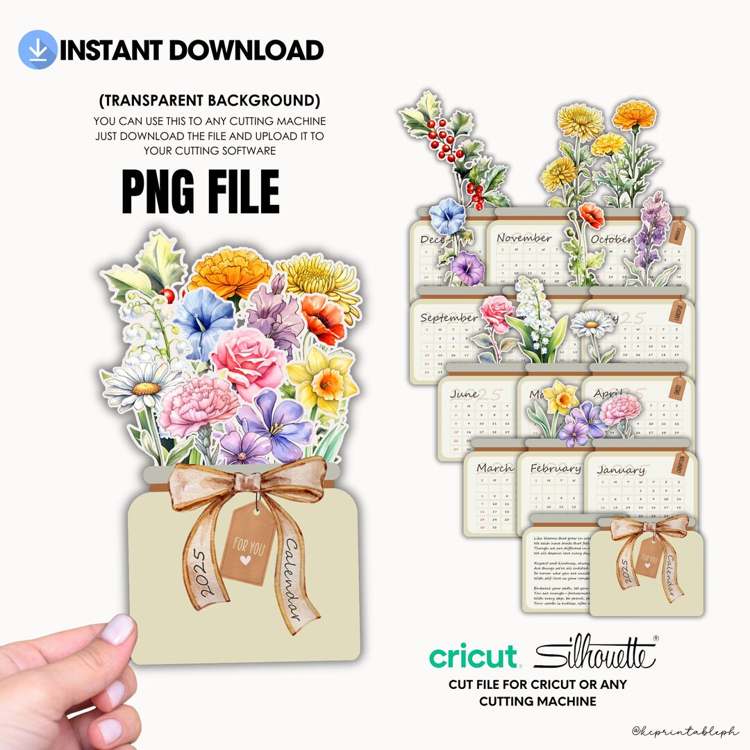 2025 Birth Flower Desk Calendar Template | PNG Cutting Files | Instant ...