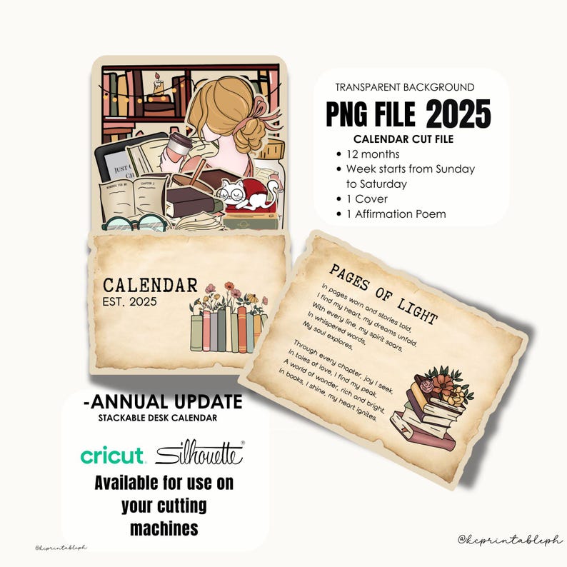 2026 Book Lover Stackable Desk Calendar: PNG Files, Editable Canva ...