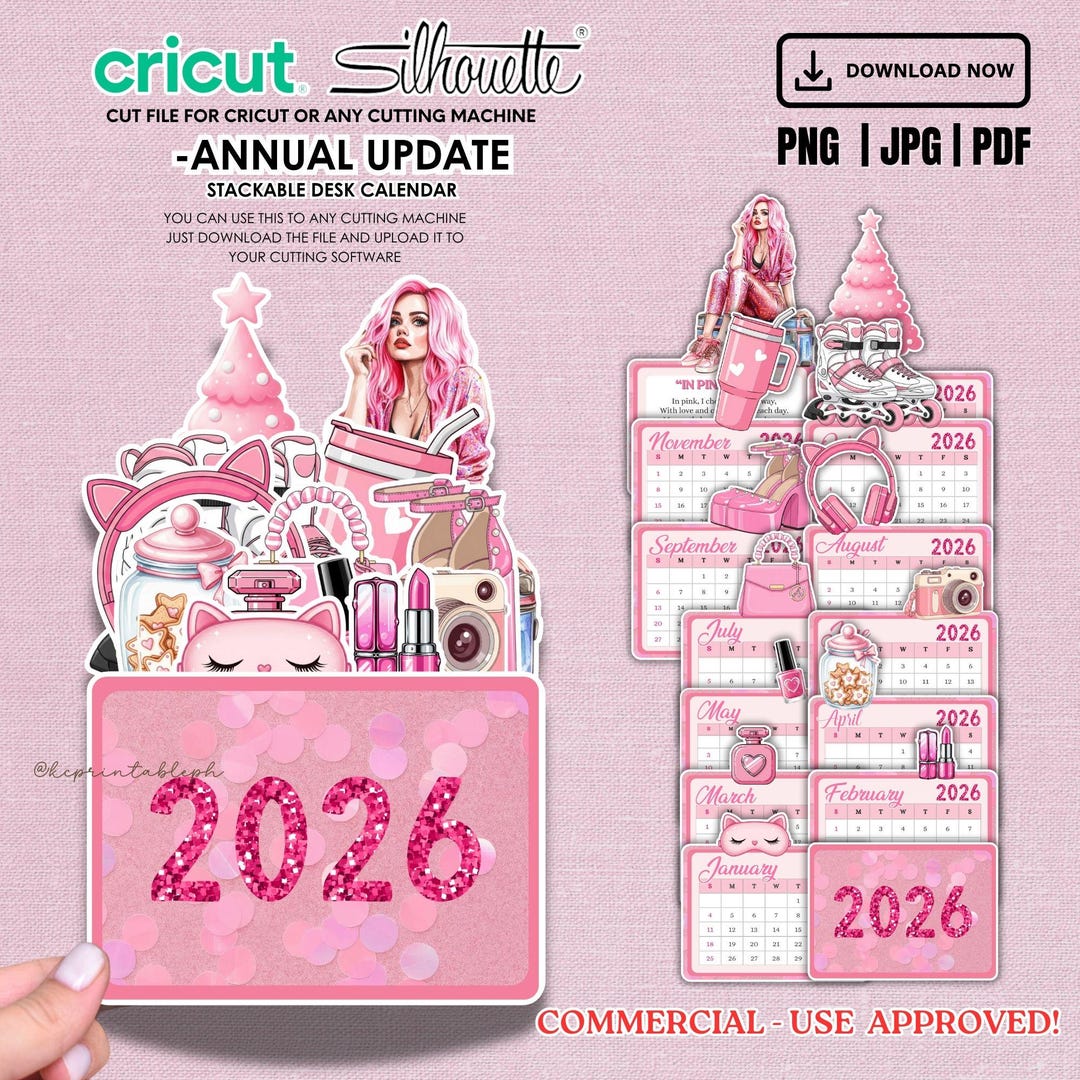 Pink Desk Calendar 2026 Printable | Cricut & Canva, Commercial Use - Etsy