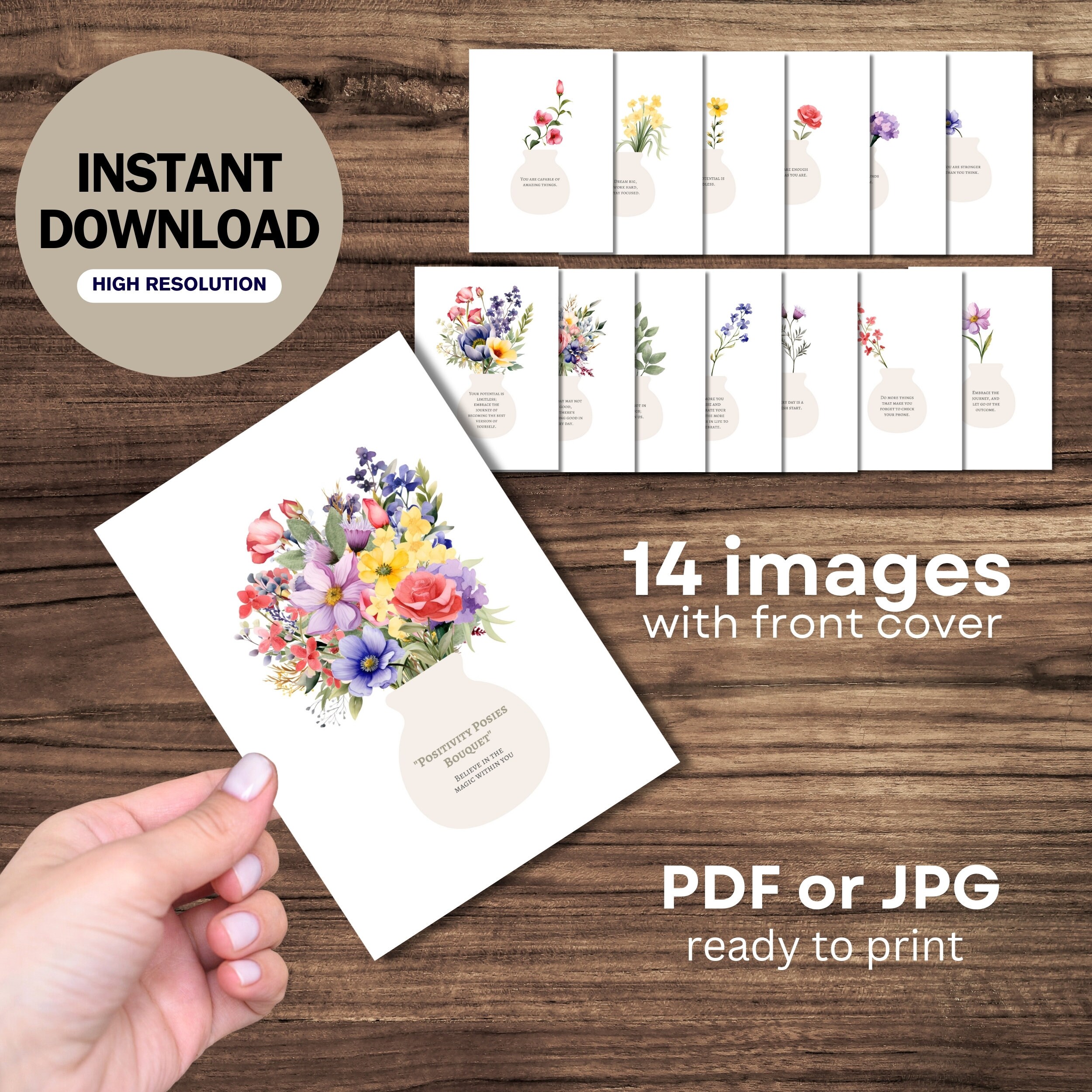 Positivity Posies Bouquet: Affirmation Flower Vase (PNG JPG PDF) - Etsy