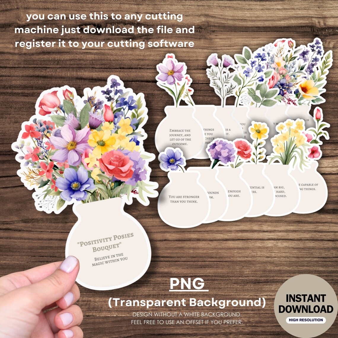 Positivity Posies Bouquet: Affirmation Flower Vase (PNG JPG PDF) - Etsy
