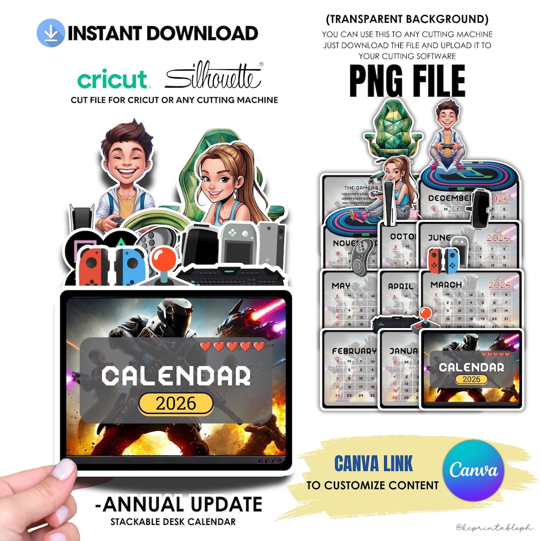 2026 Gamer Themed Stackable Desk Calendar | Digital Download | PDF, PNG ...