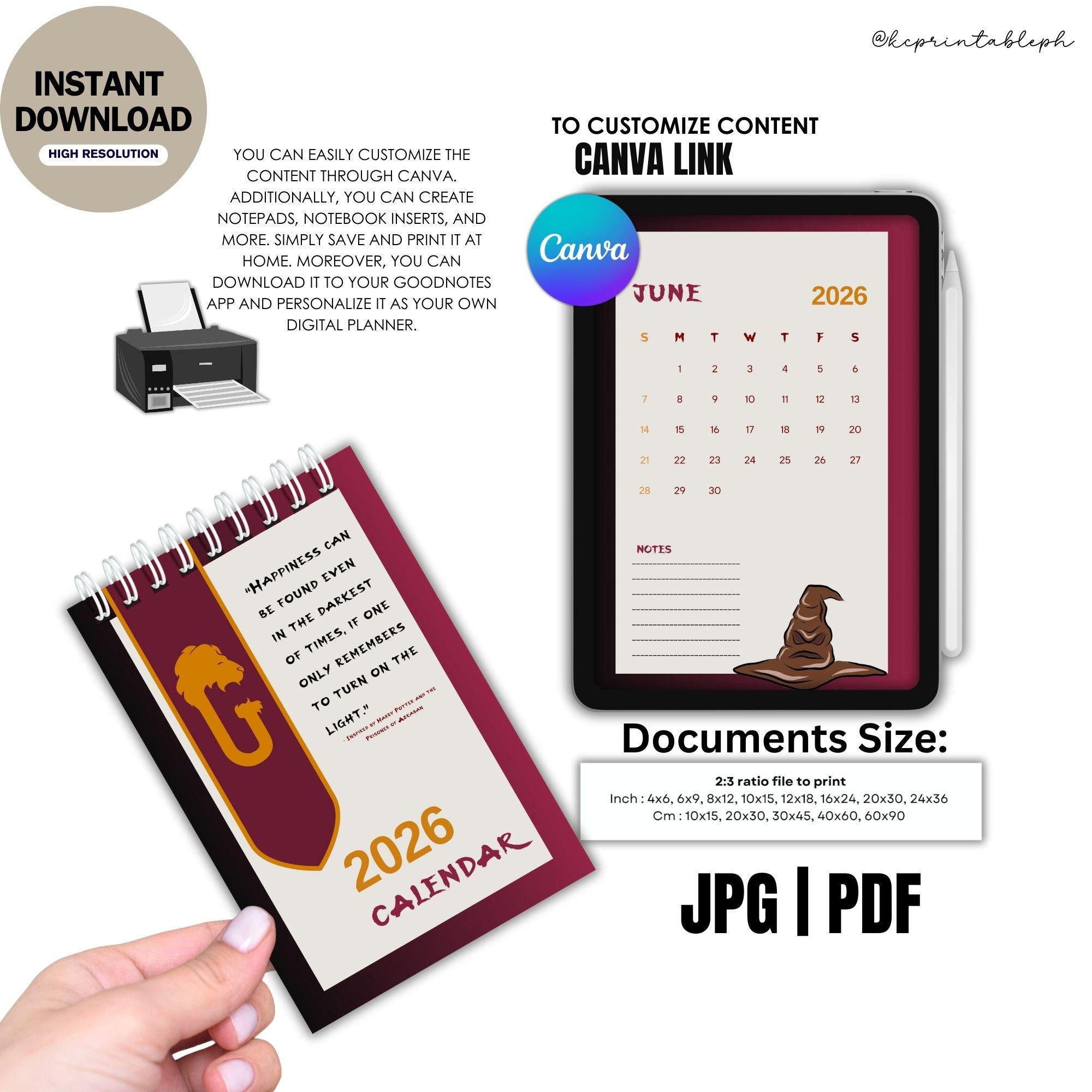 2026 Wizard Desk Calendar: Stackable, Editable Canva Template ...