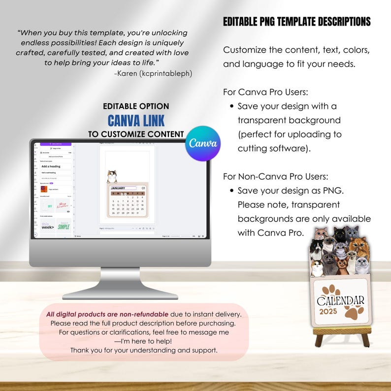 2026 Cat Desk Calendar Printable | Stackable Peeking Cats (canva ...