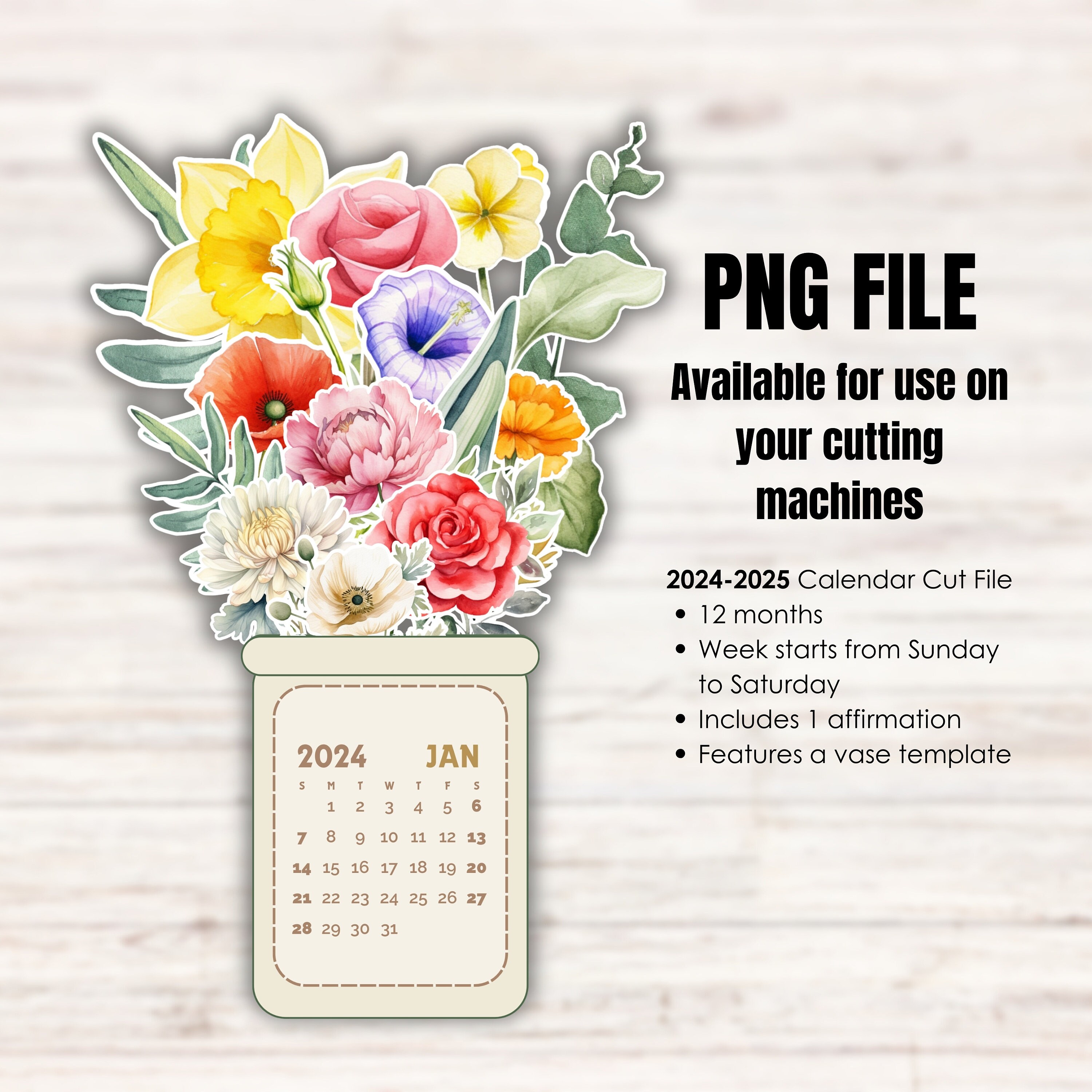 2026 Flower Bouquet Stakable Desk Calendar Print & Cut File (digital ...
