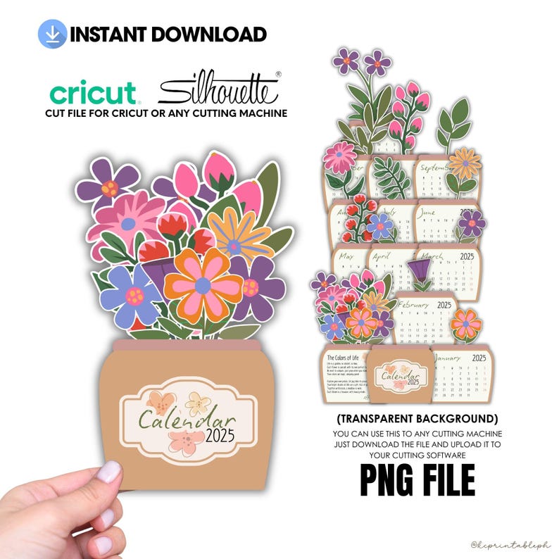 2025 Bright Doodle Floral Desk Calendar | PDF JPG for Printing, PNG for ...