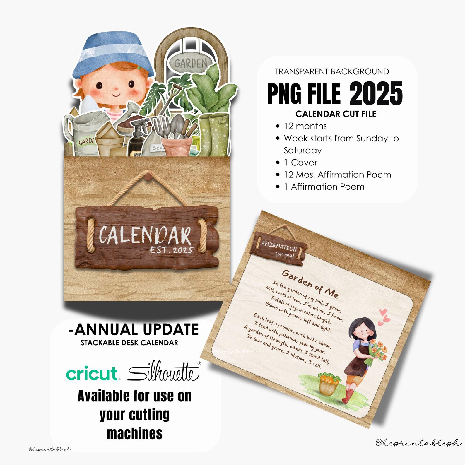 2025 Gardening Desk Calendar Template | Editable Canva Custom | PNG for ...