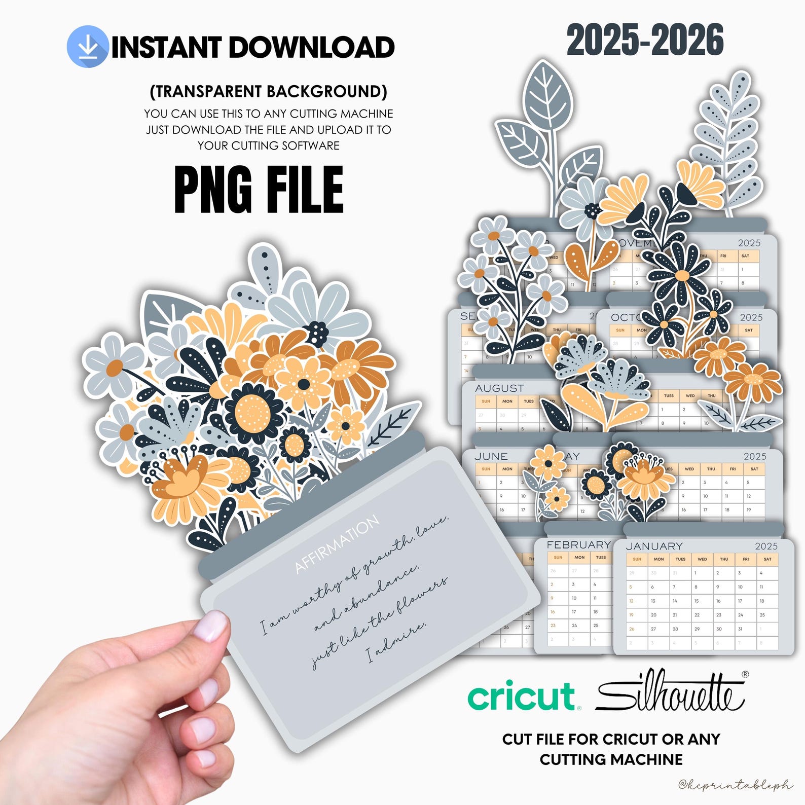 2025-2026 Boho Floral Desk Calendar Printable Template Reusable All ...