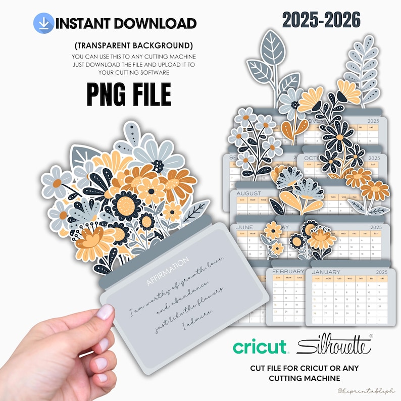 2025-2026 Boho Floral Desk Calendar Printable Template | Reusable All ...