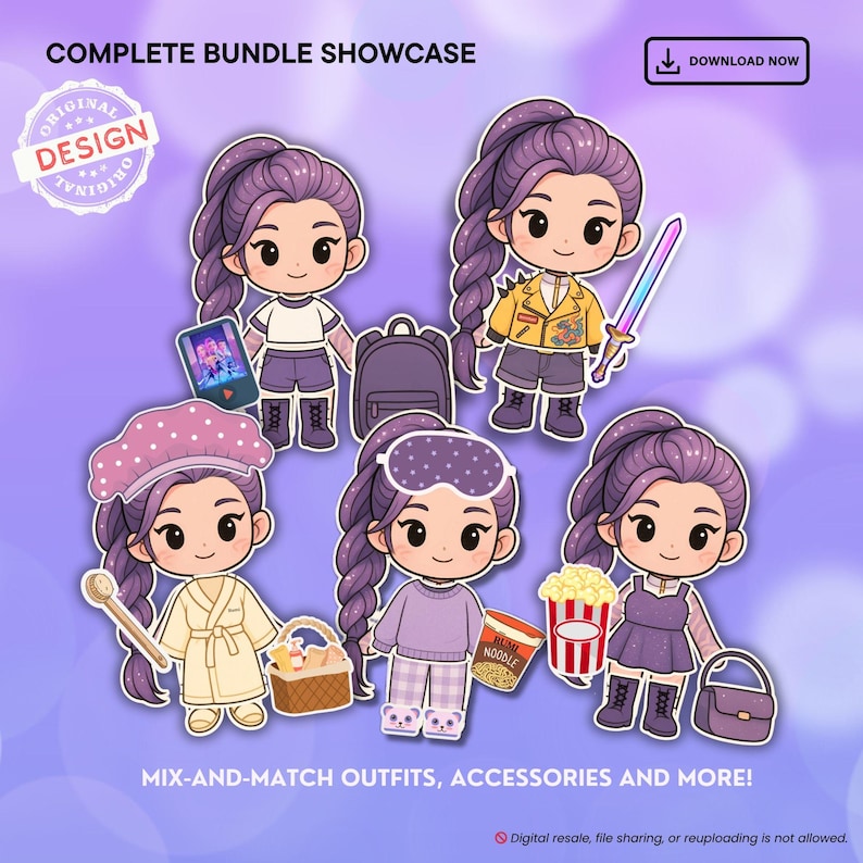 Chibi Paperdoll Printable – Kawaii Dress up Rumi Doll PDF, Mix & Match ...