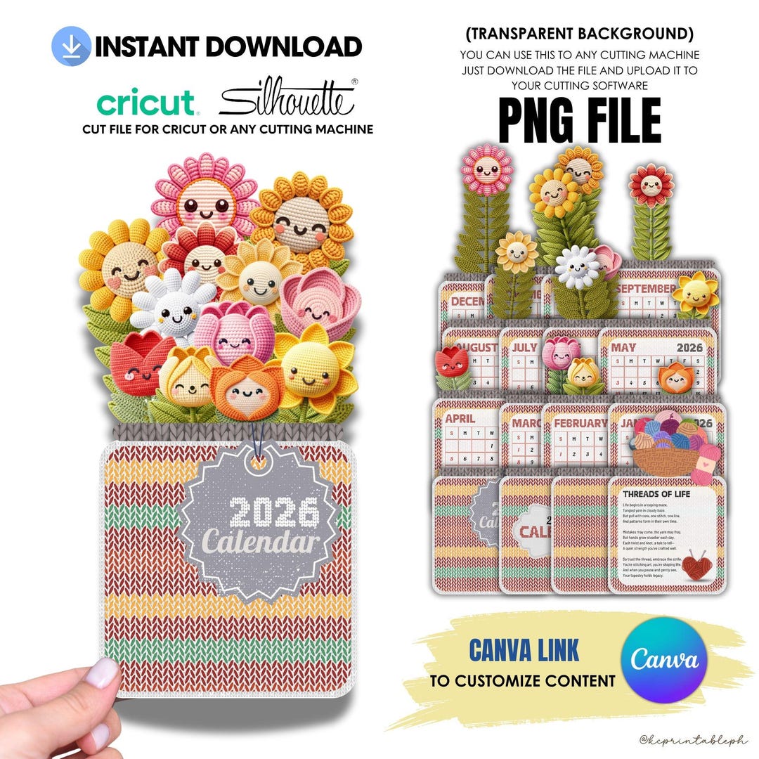 2026 Crochet Flower Bouquet Calendar: Cricut & Canva Template (digital ...
