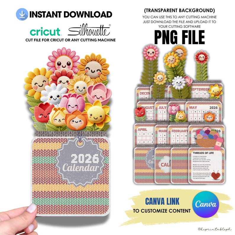 2026 Crochet Flower Bouquet Calendar: Cricut & Canva Template (digital ...