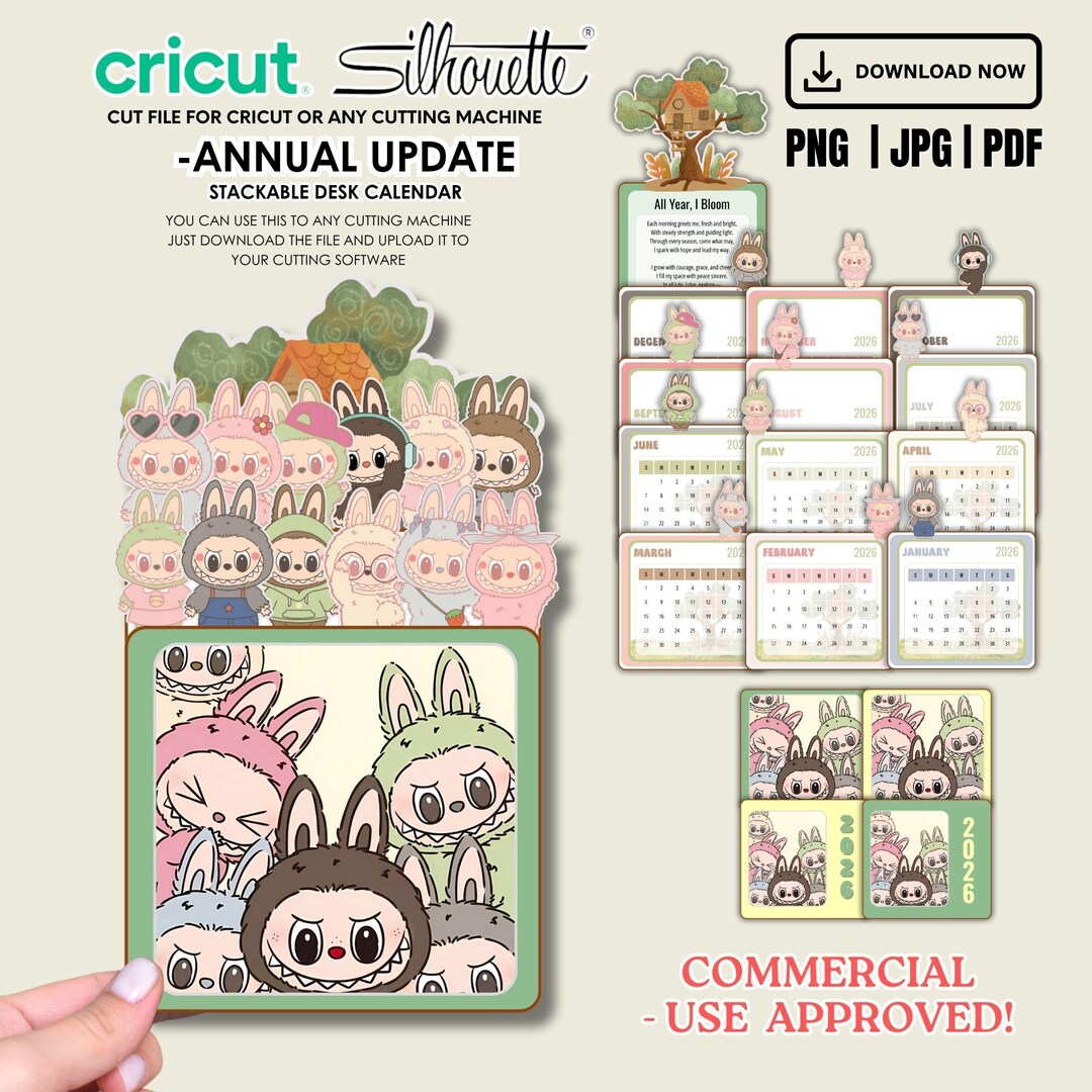 2026 Monster Stackable Desk Calendar: DIY Printable Template, Cricut ...