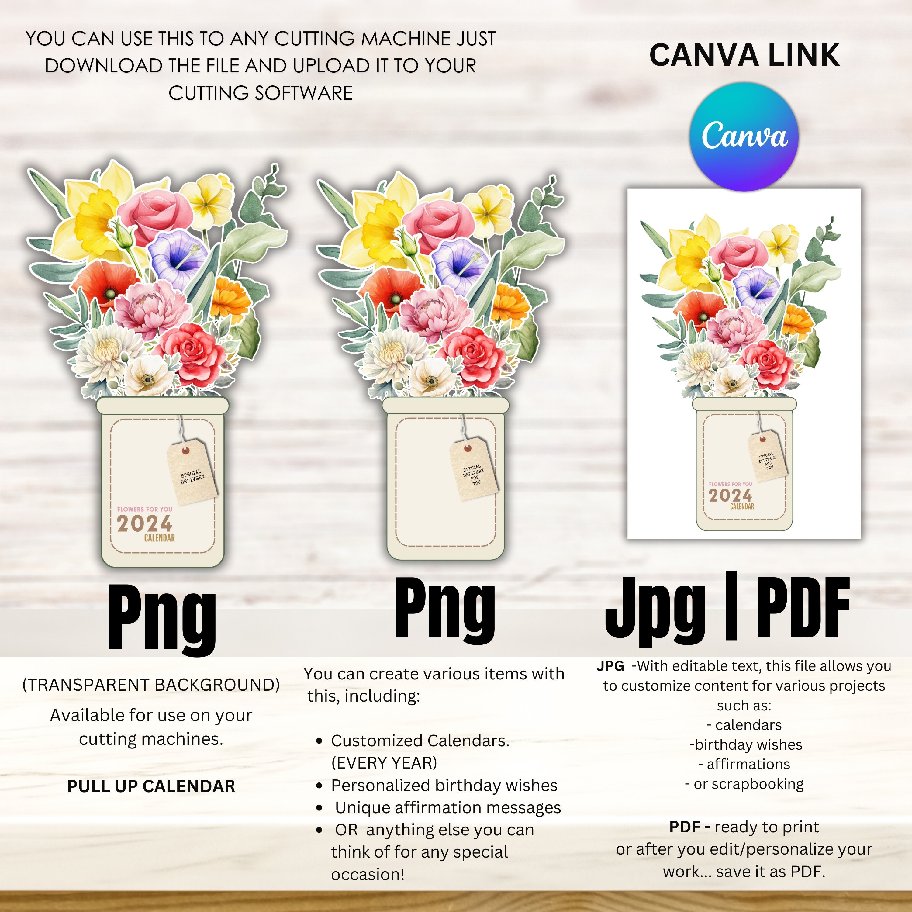 2026 Flower Bouquet Stakable Desk Calendar Print & Cut File (digital ...