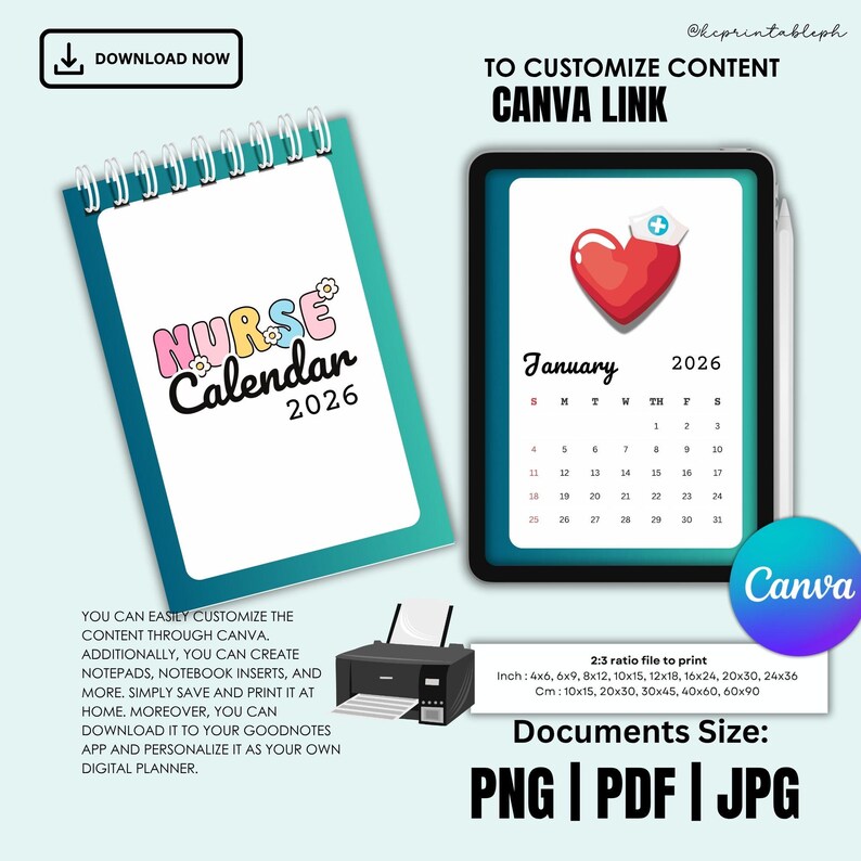 2026 Nurse Stackable Desk Calendar Template: Editable Canva, Cricut PNG ...