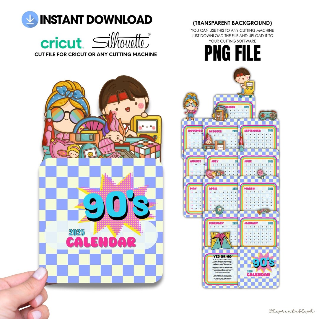 90s Retro Vibe Desk Calendar 2025 | PDF JPG File, PNG for Cutting ...