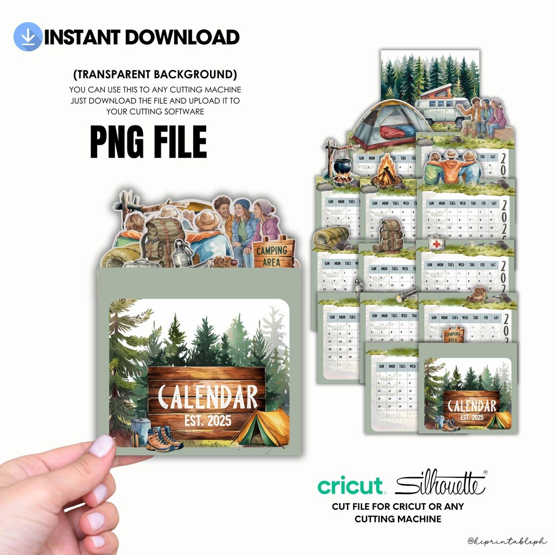 2025 Watercolor Camping Stackable Calendar Template | Custom Editable ...