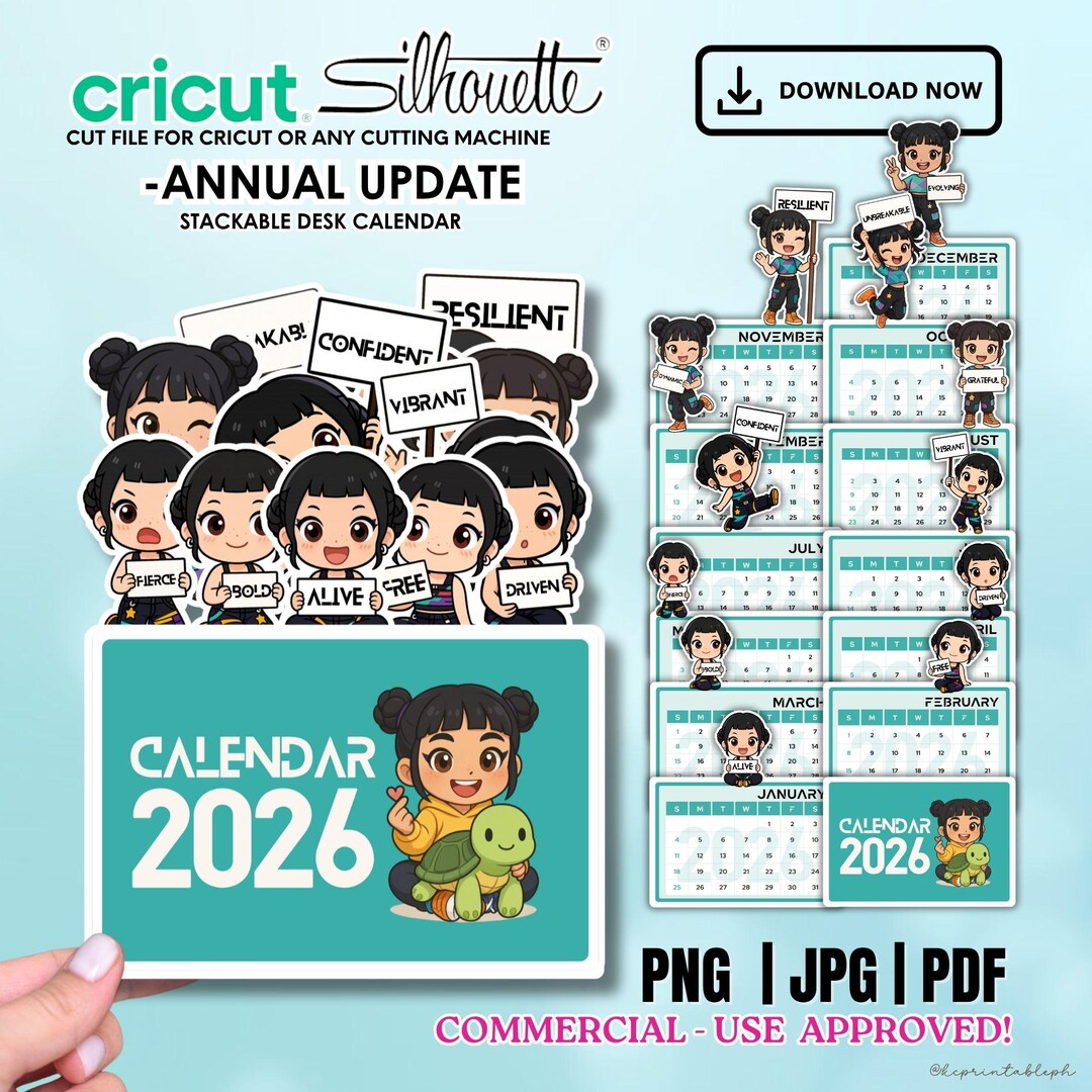 2026 K-pop Chibi Desk Calendar With Affirmation Stickers (printable PDF ...
