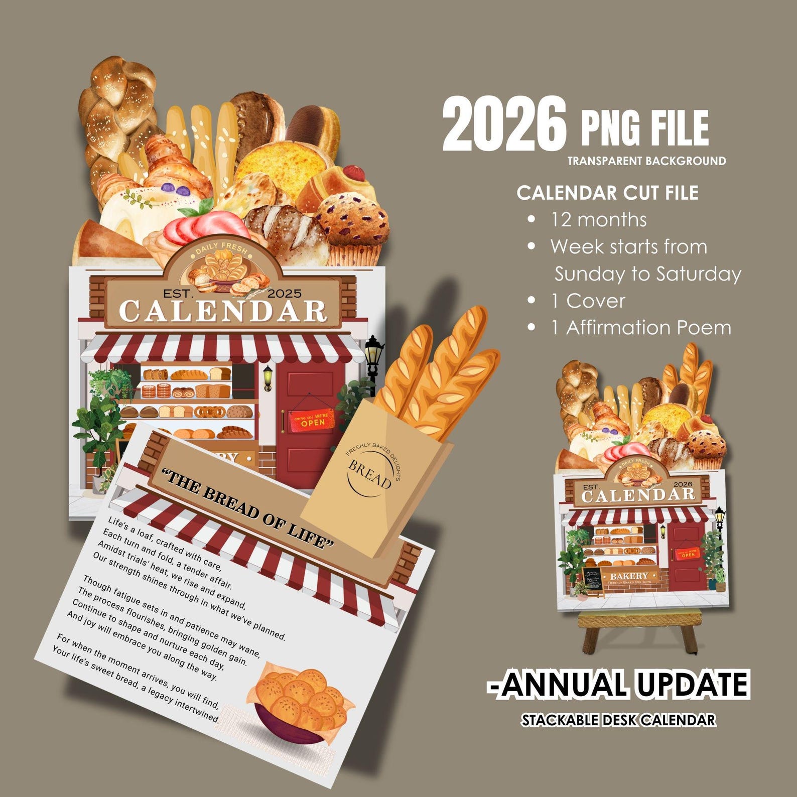 2026 Bread Bakery Stackable Desk Calendar: Cricut Cutting File, Canva ...