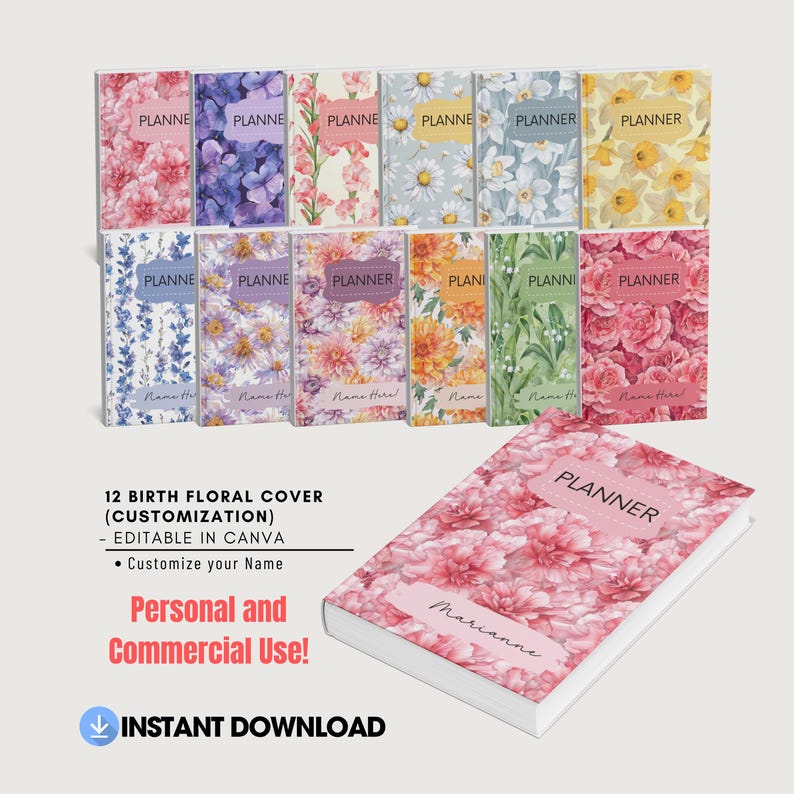 2025 Watercolor Birth Flower Calendar, Editable Monthly Planner (PDF ...