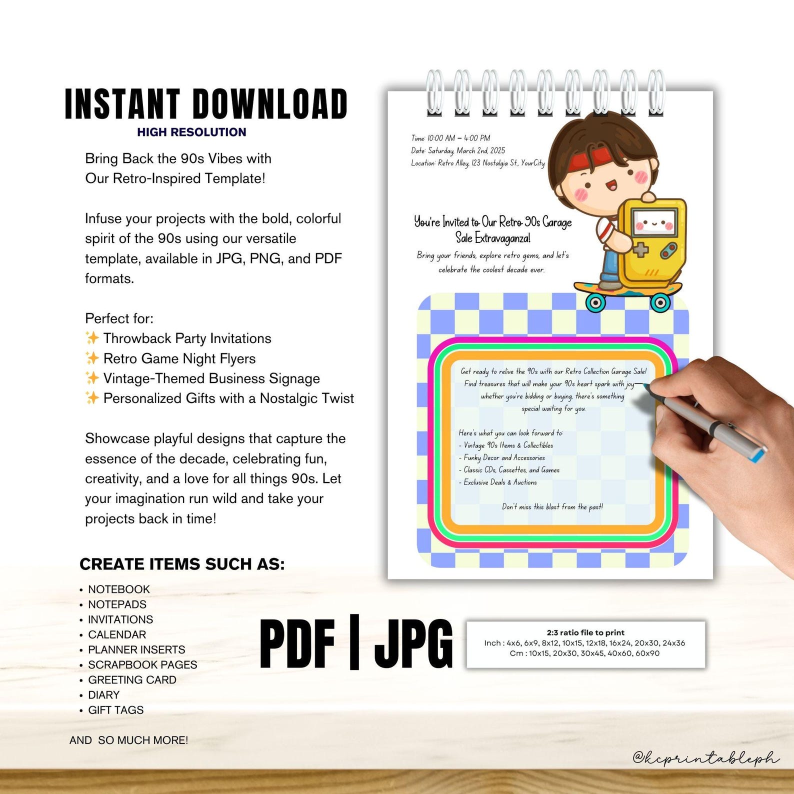 90s Retro Vibe Desk Calendar 2025 | PDF JPG File, PNG for Cutting ...