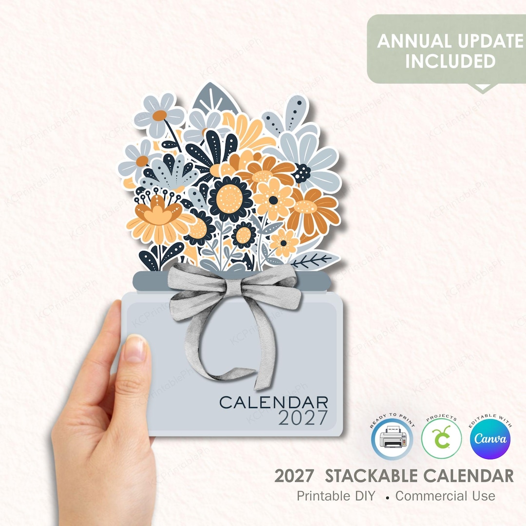 Boho Floral 2027 Desk Stackable Calendar Printable Bundle (digital ...