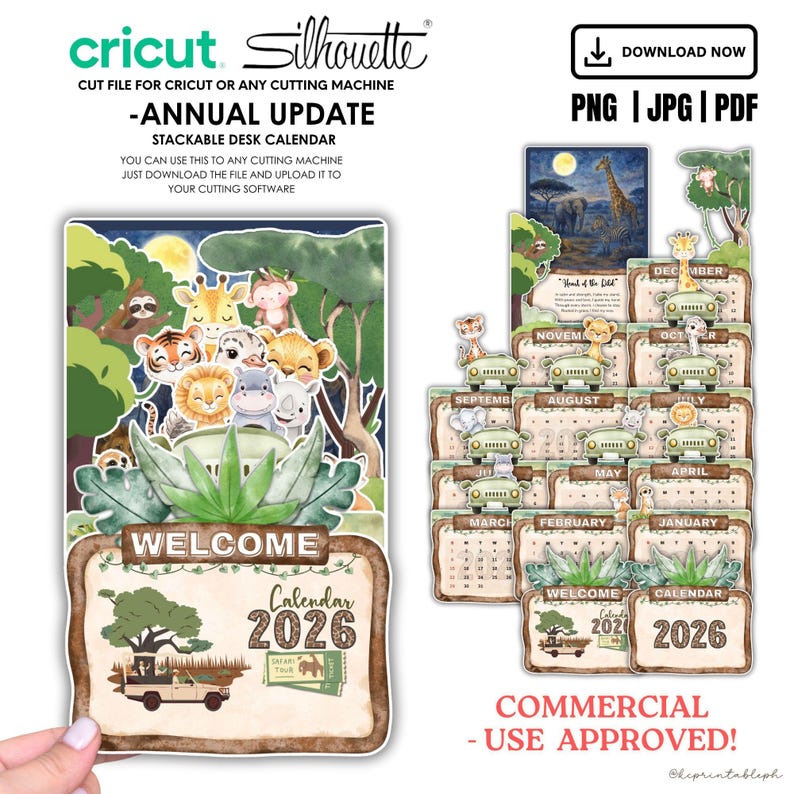 2026 Safari Stackable Desk Calendar: Cricut & Silhouette (PNG, PDF, JPG ...