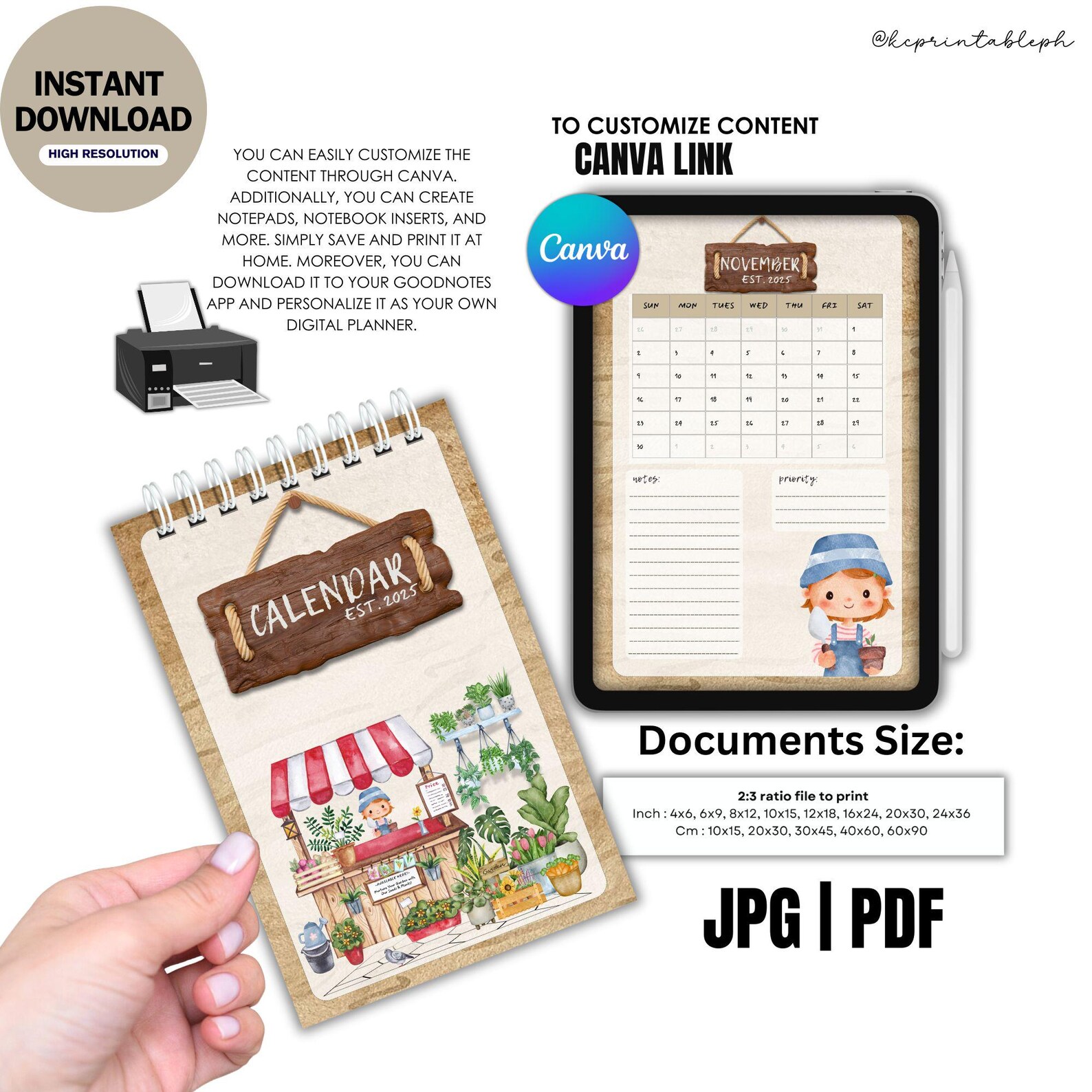 2025 Gardening Desk Calendar Template | Editable Canva Custom | PNG for ...
