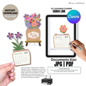 2025 Floral Desk Calendar | Bright Doodle Design, Editable Template ...