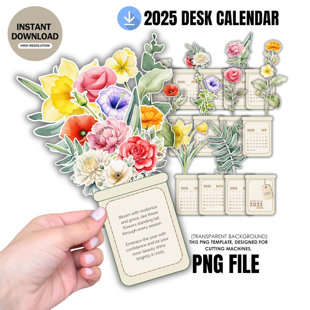Calendário de buquê de flores 2024-2025, modelo de calendário, arquivo ...