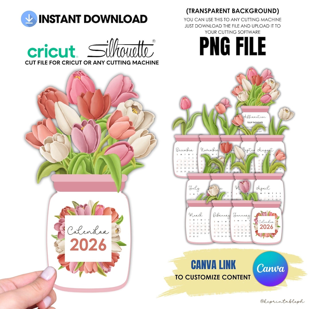 2026 Tulip Desk Calendar: Stackable Floral Design, Canva Template ...